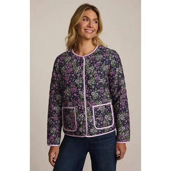 LANDS' END Quilted Reversible Jacket - Floral/purple/ivory