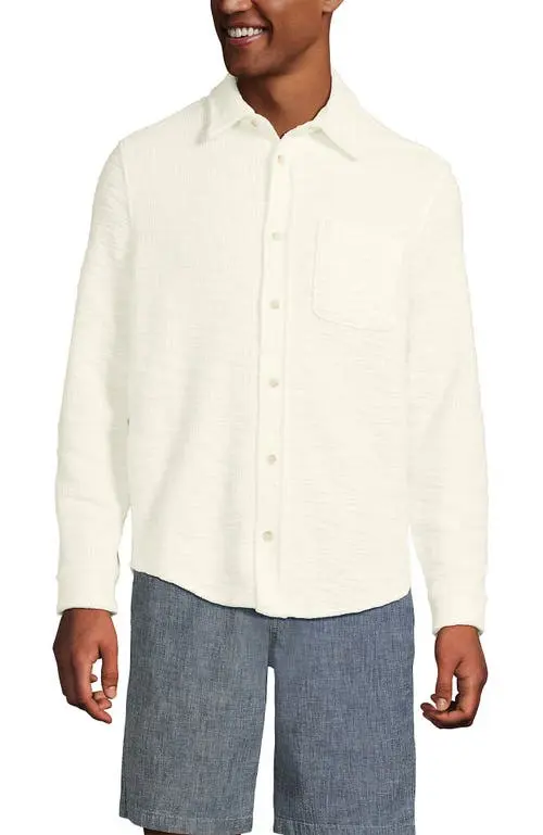 LANDS' END Long Sleeve Knit Boucle Button Through Shirt - Classic Vanilla