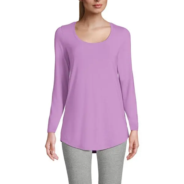 LANDS' END Long Sleeve Power Performance Scoop Neck Curved Hem Tunic Tee - Wild Lilac
