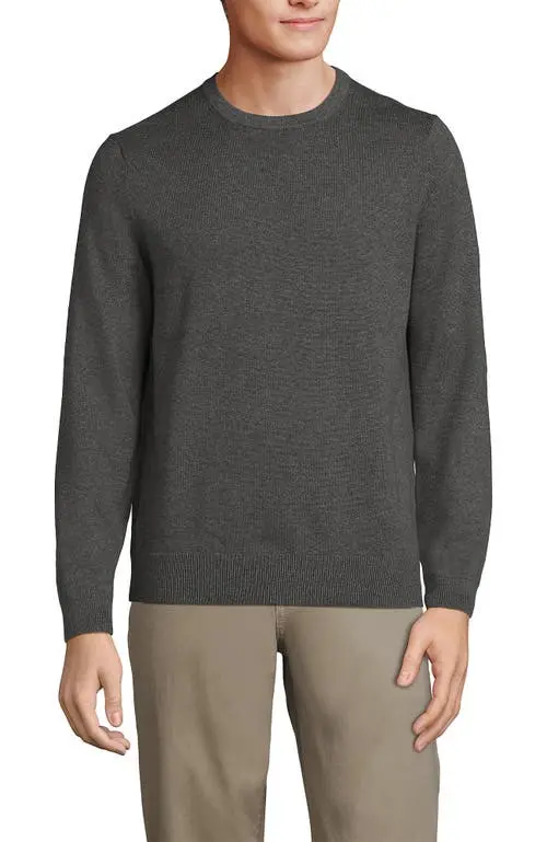 LANDS' END Fine Gauge Cotton Crew Neck Sweater - Charcoal Heather