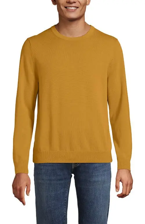 LANDS' END Fine Gauge Cotton Crew Neck Sweater - Dijon Gold
