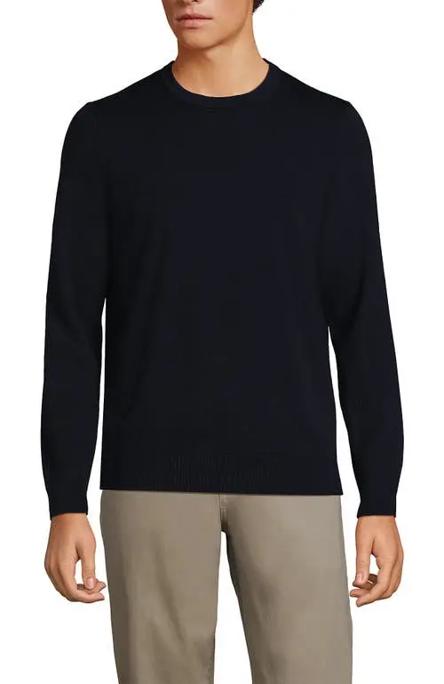 LANDS' END Fine Gauge Cotton Crew Neck Sweater - Radiant Navy