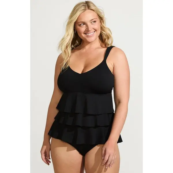 LANDS' END Smoothing Control Ruffle Fauxkini One Piece Swimsuit - Black