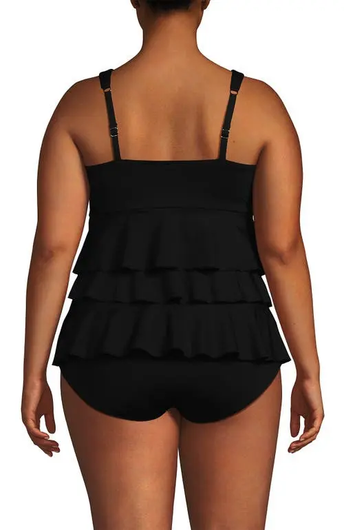 LANDS' END Smoothing Control Ruffle Fauxkini One Piece Swimsuit - Black