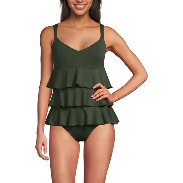 LANDS' END Ruffle Fauxkini One-piece Swimsuit - Rich Olive Green