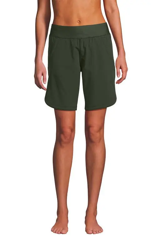 LANDS' END 9" Quick Dry Board Shorts - Rich Olive Green