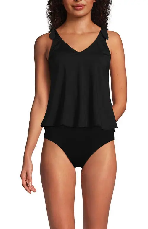 LANDS' END Tie Shoulder Flutter Tankini Top D-cup - Black