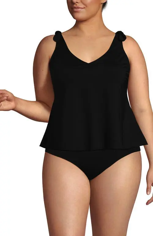 LANDS' END Chlorine Resistant V-neck Shoulder Tie Tankini Top - Black