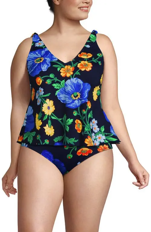 LANDS' END Chlorine Resistant V-neck Shoulder Tie Tankini Top - Lake Blue