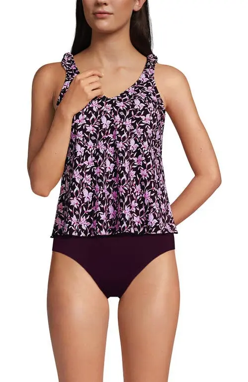 LANDS' END Chlorine Resistant V-neck Tankini Swimsuit Top - Tropic Floral Ditsy/dark Wine