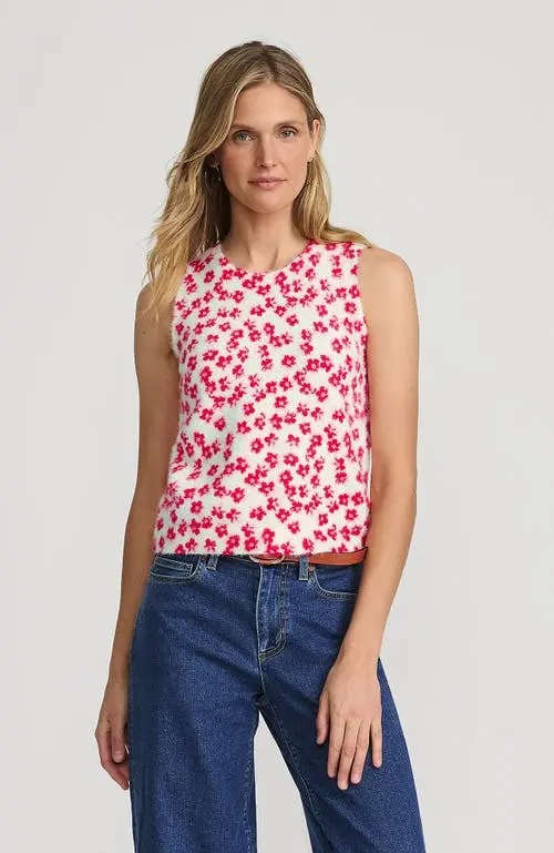 LANDS' END Fine Gauge Eyelash Printed Sleeveless Sweater - Light Rose/berry Rouge Floral