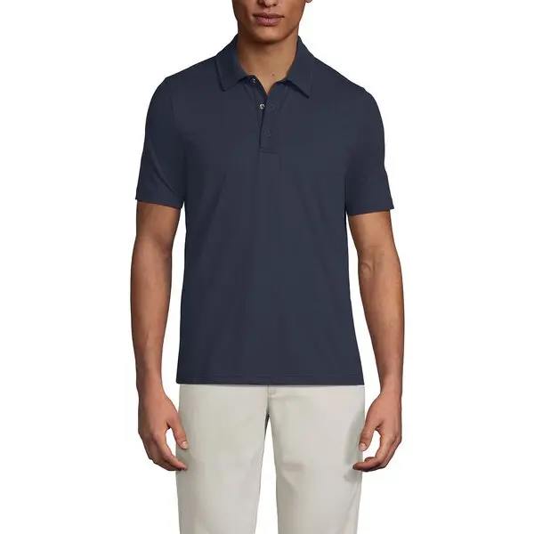 LANDS' END Short Sleeve Performance Snap Polo - Slate Blue