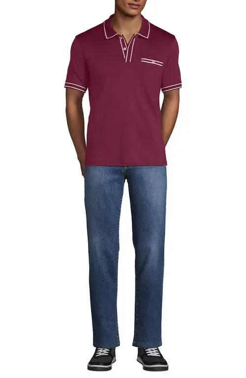 LANDS' END Short Sleeve Tipped Welt Pocket Supima Polo - Burgundy Spritz