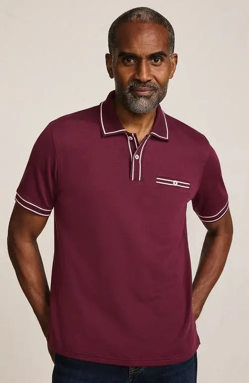 LANDS' END Short Sleeve Tipped Welt Pocket Supima Polo - Lush Burgundy