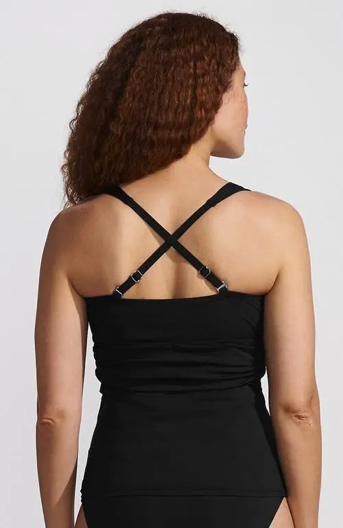 LANDS' END D-cup V-neck Plunge X-back Tankini Top - Black