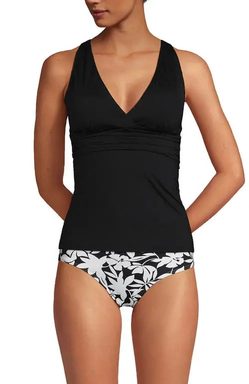 LANDS' END D-cup V-neck Plunge X-back Tankini Top - Black