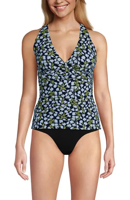 LANDS' END Dd-cup V-neck Plunge X-back Tankini Top - Navy Mosaic Mini Tile