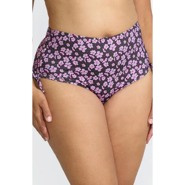 LANDS' END Adjustable High Waisted Bikini Bottom - Olive Green Pansy Floral