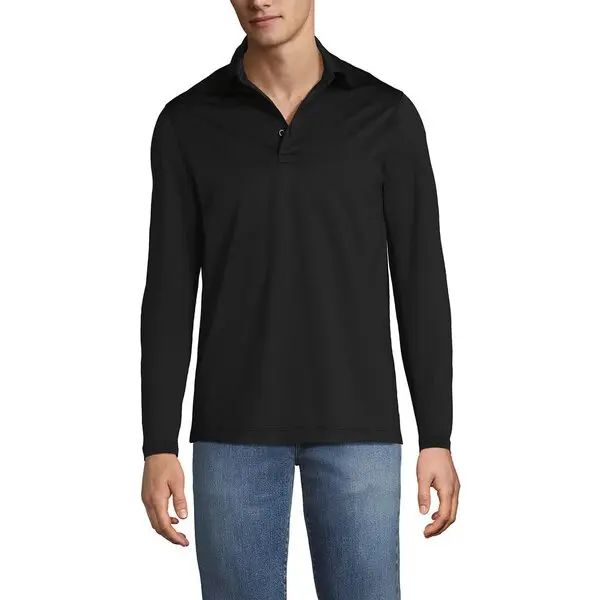 LANDS' END School Uniform Rapid Dry Long Sleeve Modern Fit Polo - Black