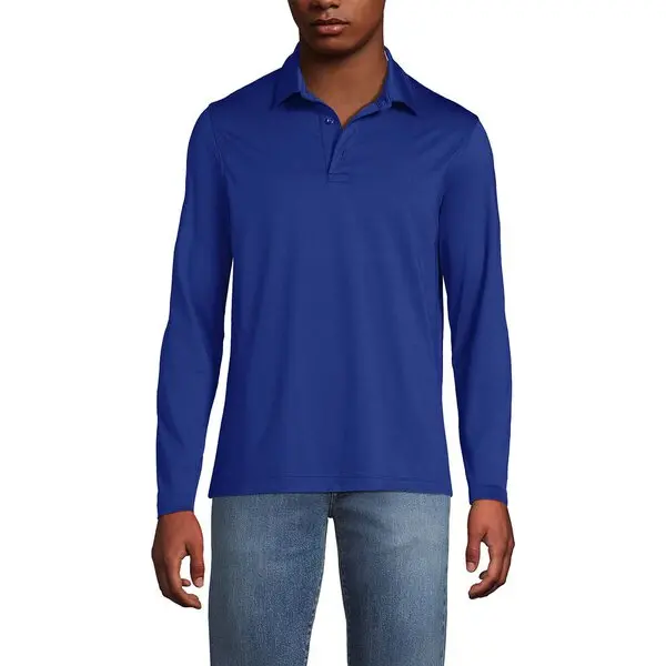 LANDS' END School Uniform Rapid Dry Long Sleeve Modern Fit Polo - Dark Cobalt Blue