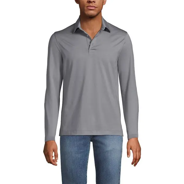 LANDS' END School Uniform Rapid Dry Long Sleeve Modern Fit Polo - Harbor Gray