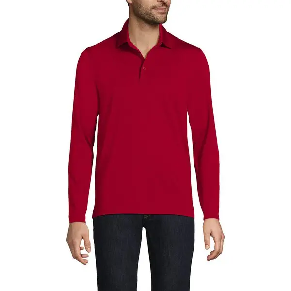 LANDS' END School Uniform Rapid Dry Long Sleeve Modern Fit Polo - Rich Red