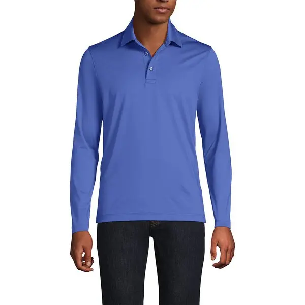 LANDS' END School Uniform Rapid Dry Long Sleeve Modern Fit Polo - True Blue