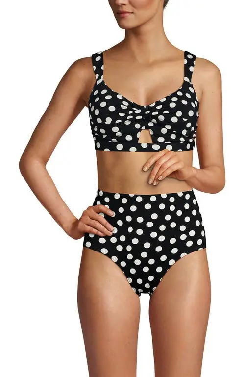 LANDS' END Twist Front Bikini Top - Black/egret White Tossed Dots
