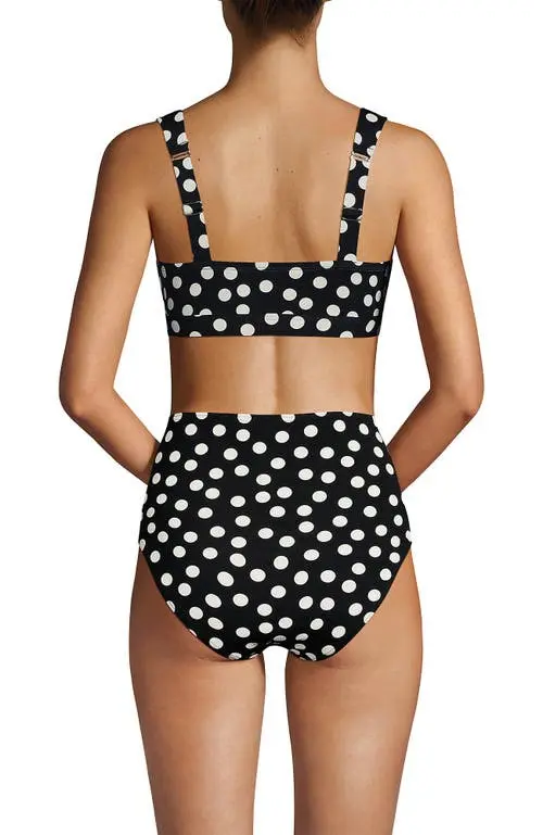 LANDS' END Twist Front Bikini Top - Black/egret White Tossed Dots