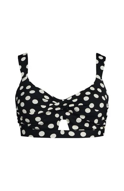 LANDS' END Twist Front Bikini Top - Black/egret White Tossed Dots