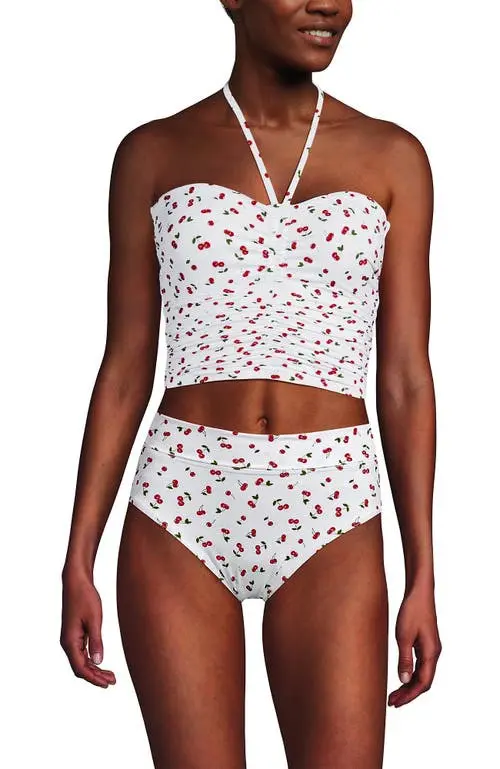 LANDS' END Ruched Halter Neck Convertible Tankini Top - Cherry Jam Cherries/white