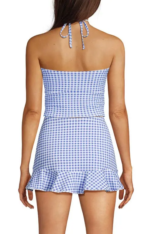 LANDS' END Ruched Halter Neck Convertible Tankini Top - Soft Cloud Blue Gingham