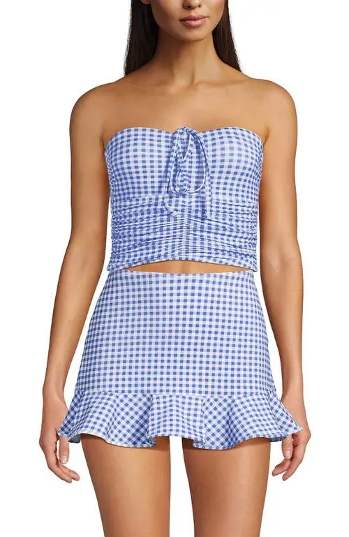 LANDS' END Ruched Halter Neck Convertible Tankini Top - Soft Cloud Blue Gingham