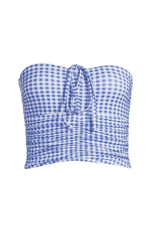 LANDS' END Ruched Halter Neck Convertible Tankini Top - Soft Cloud Blue Gingham