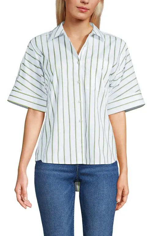 LANDS' END Elbow Sleeve Button-front Shirt - Winter Pear Twin Stripe