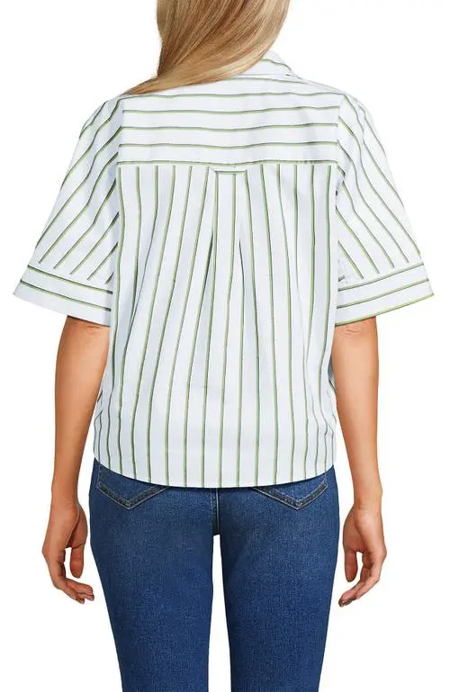 LANDS' END Elbow Sleeve Button-front Shirt - Winter Pear Twin Stripe
