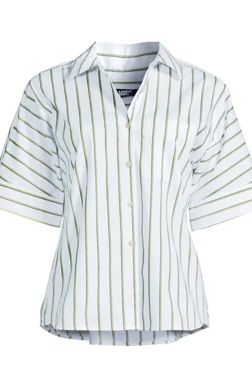 LANDS' END Elbow Sleeve Button-front Shirt - Winter Pear Twin Stripe