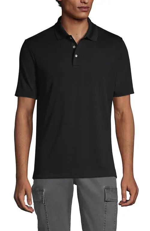 LANDS' END Short Sleeve Solid Active Polo Shirt - Black