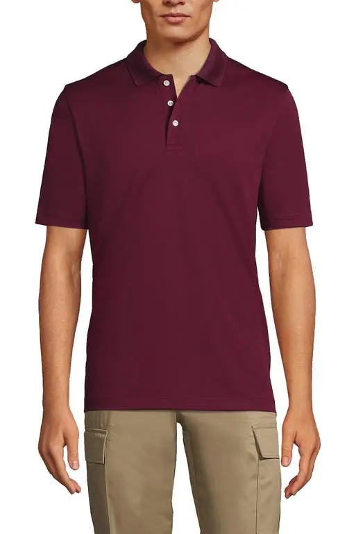 LANDS' END Short Sleeve Solid Active Polo Shirt - Burgundy