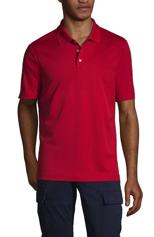 LANDS' END Short Sleeve Solid Active Polo Shirt - Rich Red