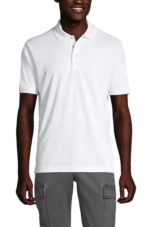 LANDS' END Short Sleeve Solid Active Polo Shirt - White