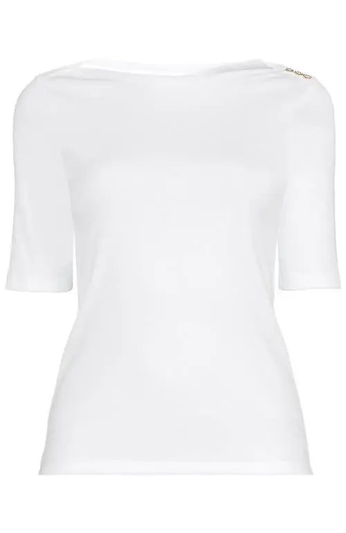 LANDS' END Supima Cotton Elbow Sleeve Boatneck Tee - White