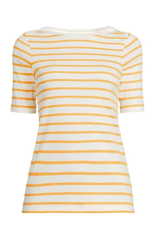 LANDS' END Supima Cotton Elbow Sleeve Boatneck Tee - White