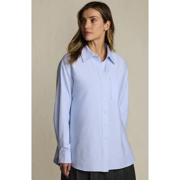 LANDS' END Oversized Oxford Button Front Shirt - Clear Blue Sky