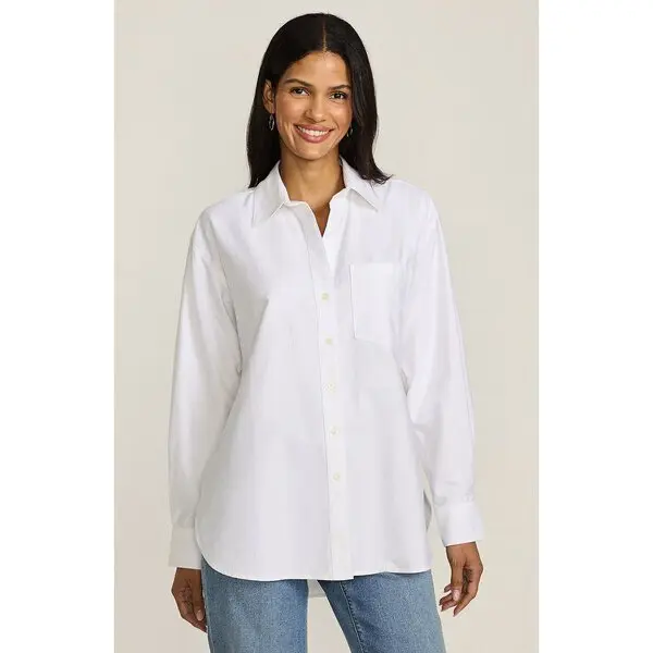 LANDS' END Oversized Oxford Button Front Shirt - White