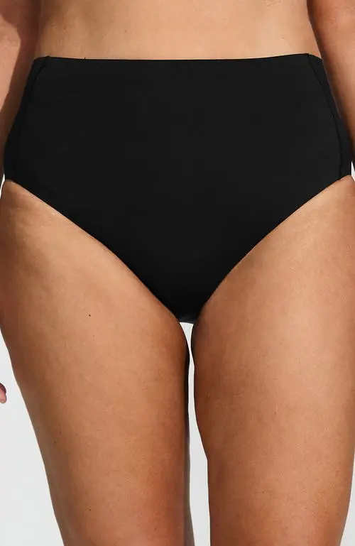 LANDS' END Tugless Quickdry High Waisted High Leg Bikini Bottoms - Black
