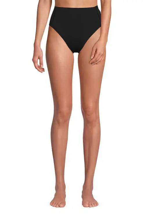 LANDS' END Tugless Quickdry High Waisted High Leg Bikini Bottoms - Black