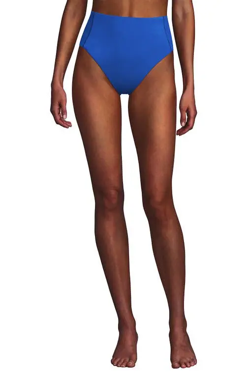 LANDS' END Tugless Quickdry High Waisted High Leg Bikini Bottoms - Bright Cobalt Blue