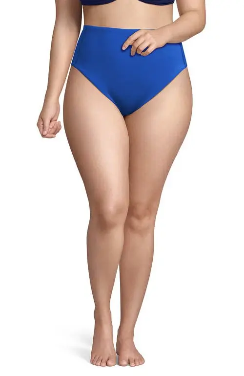 LANDS' END Tugless Quickdry High Waisted High Leg Bikini Bottoms - Bright Cobalt Blue