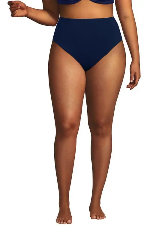 LANDS' END Tugless Quickdry High Waisted High Leg Bikini Bottoms - Deep Sea Navy